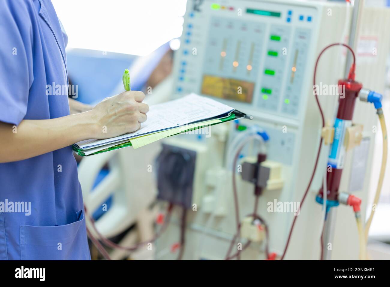 The specialist are checking continuous renal replacement therapy ...