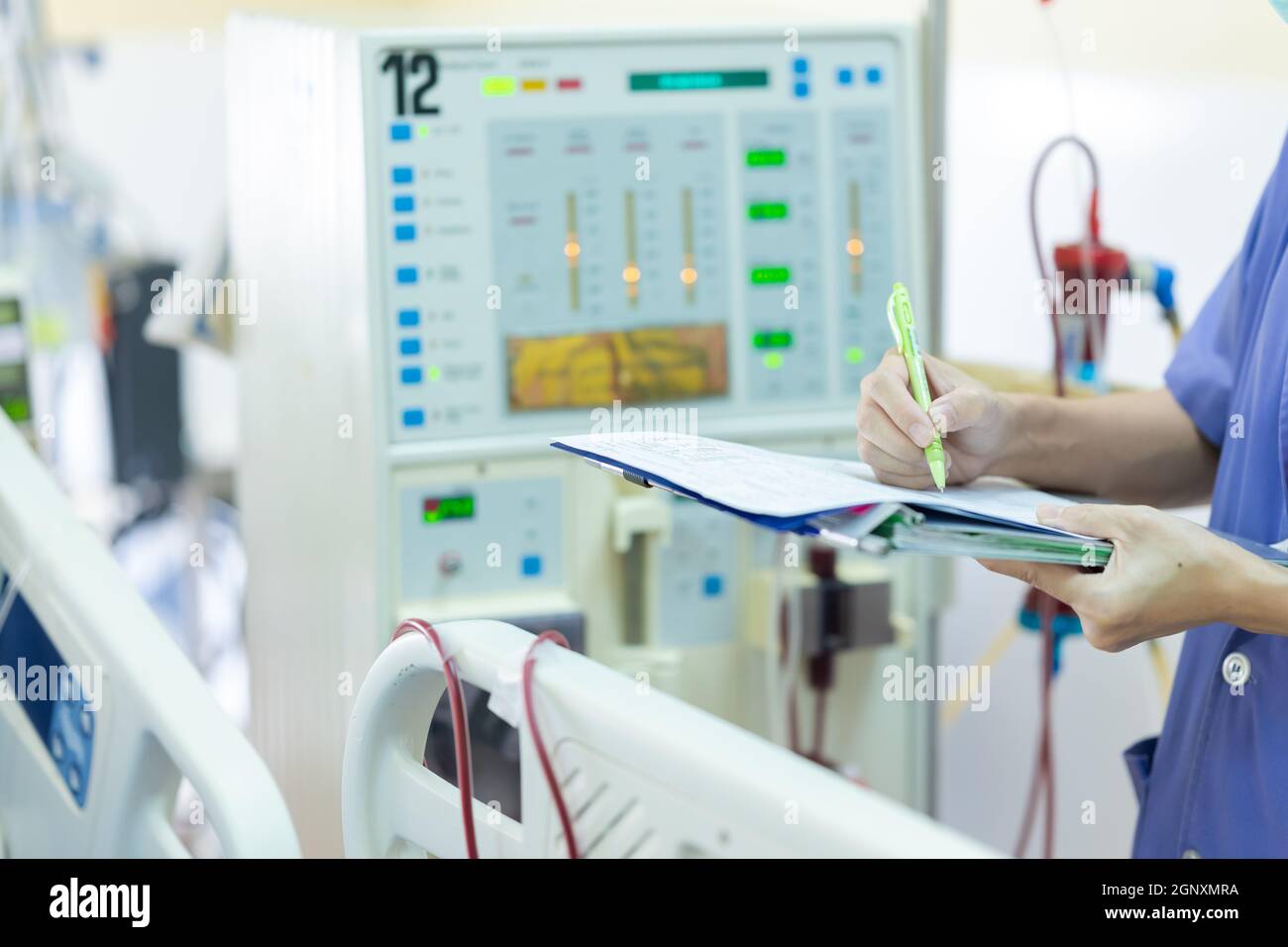 The specialist are checking continuous renal replacement therapy ...