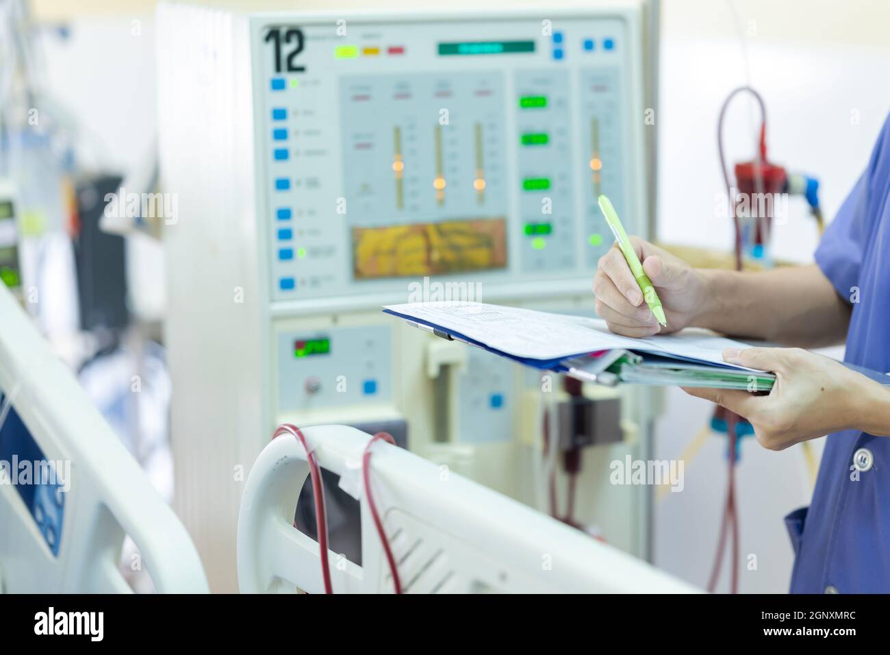 The specialist are checking continuous renal replacement therapy ...