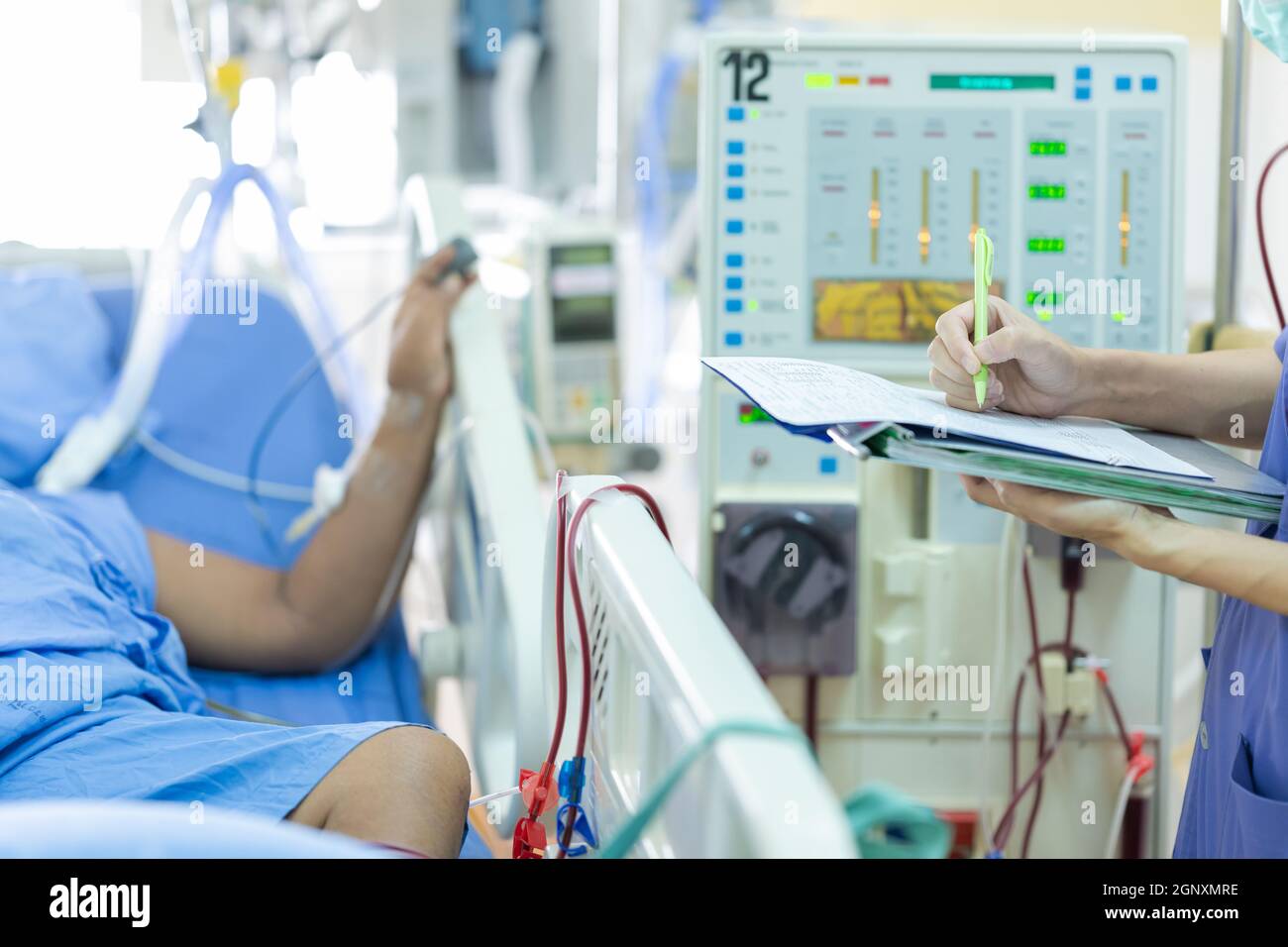 The specialist are checking continuous renal replacement therapy ...