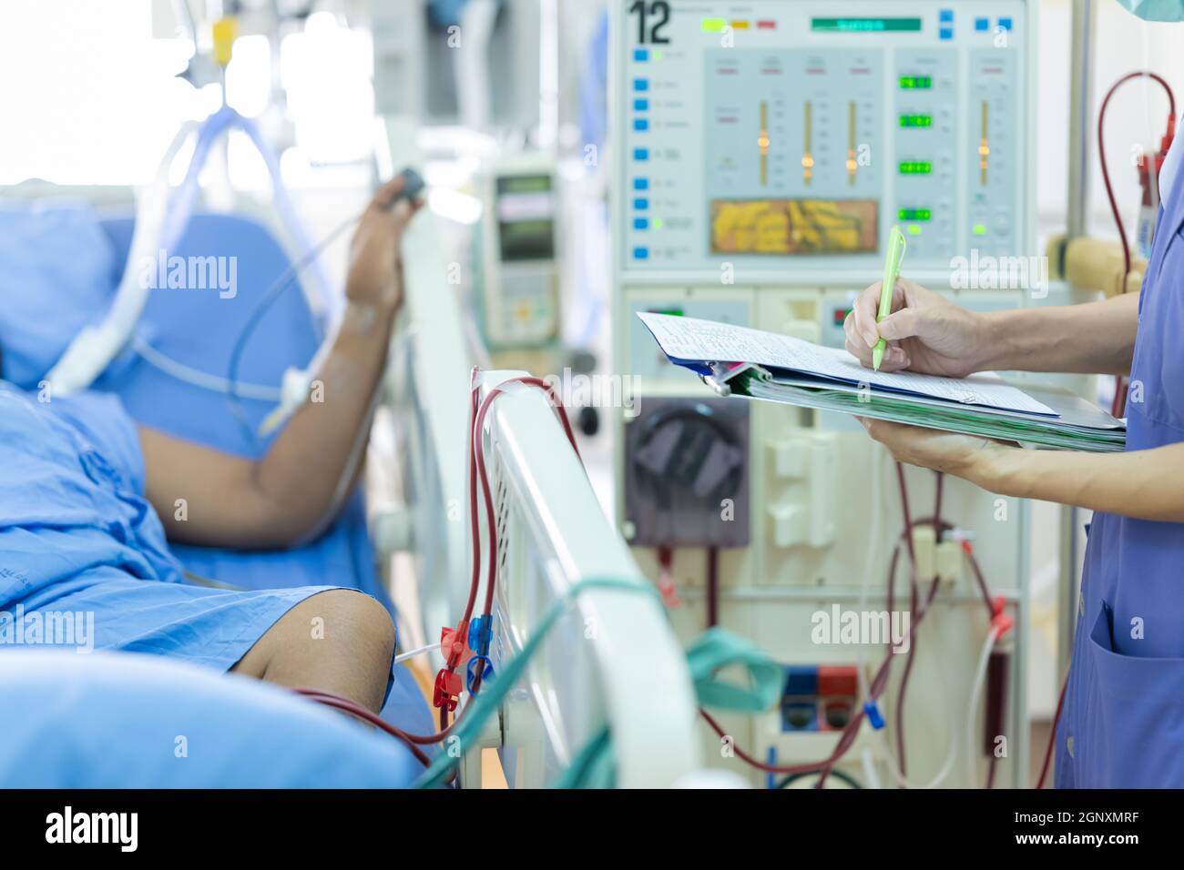 The specialist are checking continuous renal replacement therapy ...