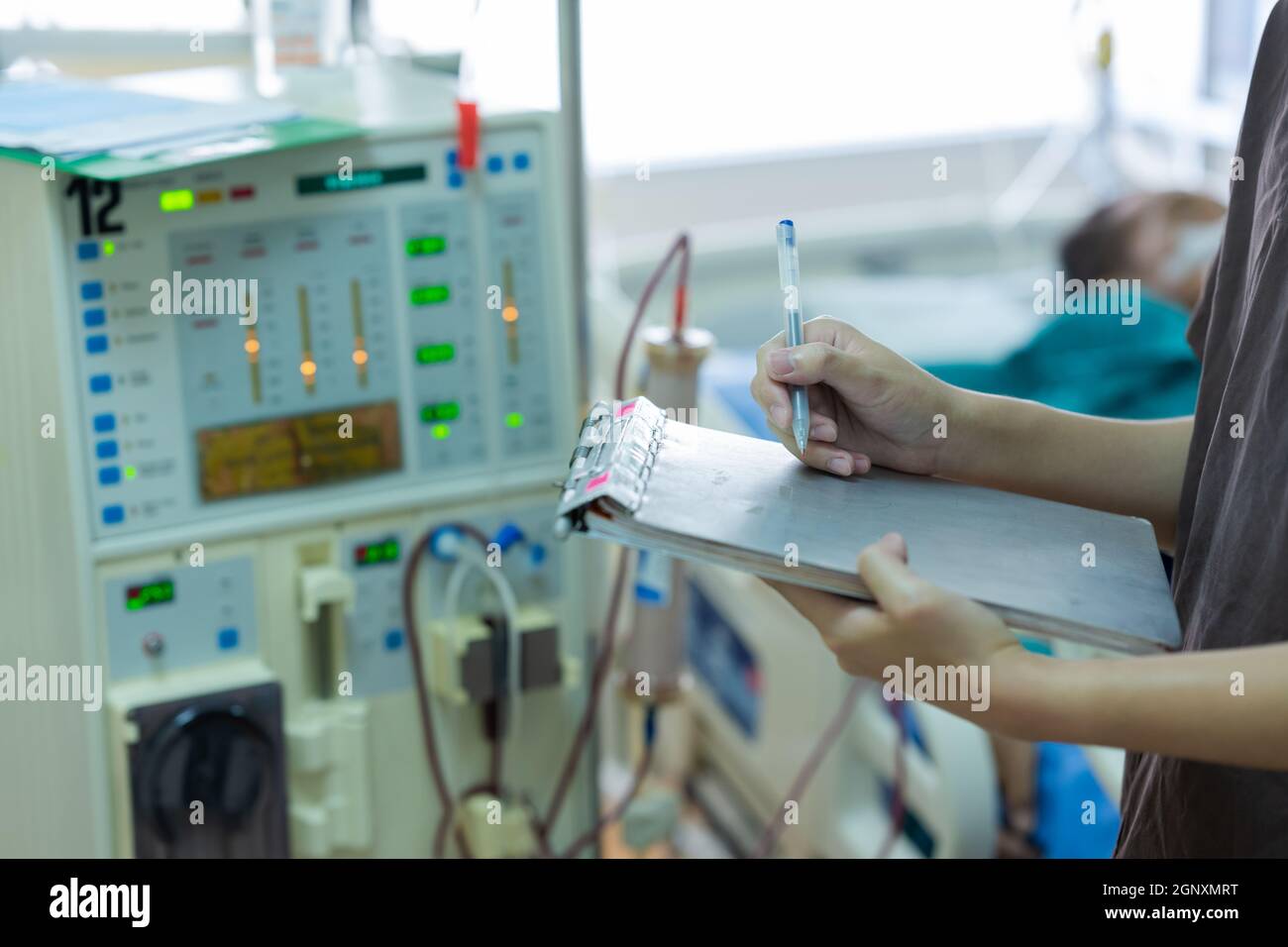 The specialist are checking continuous renal replacement therapy ...