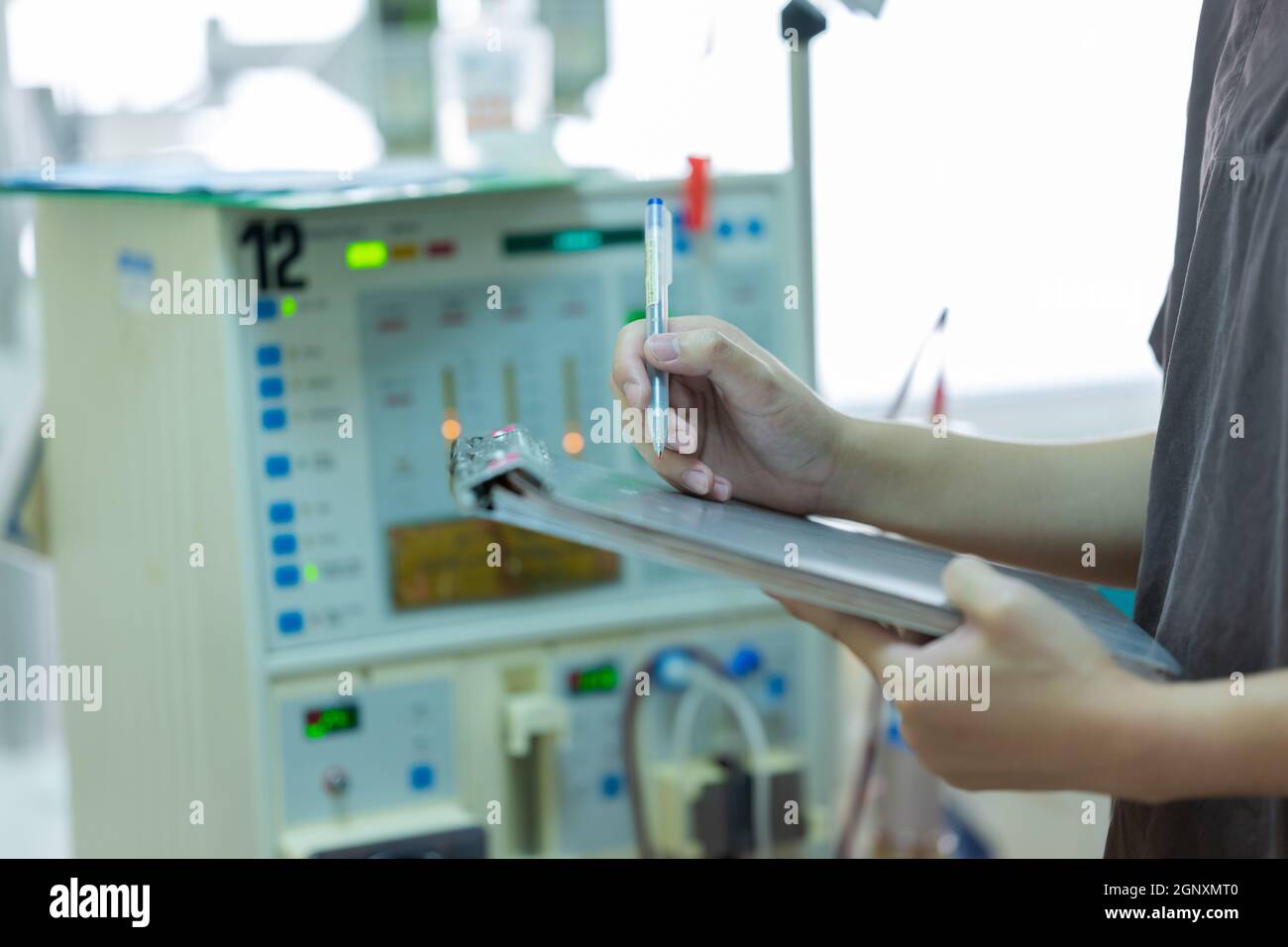 The specialist are checking continuous renal replacement therapy ...