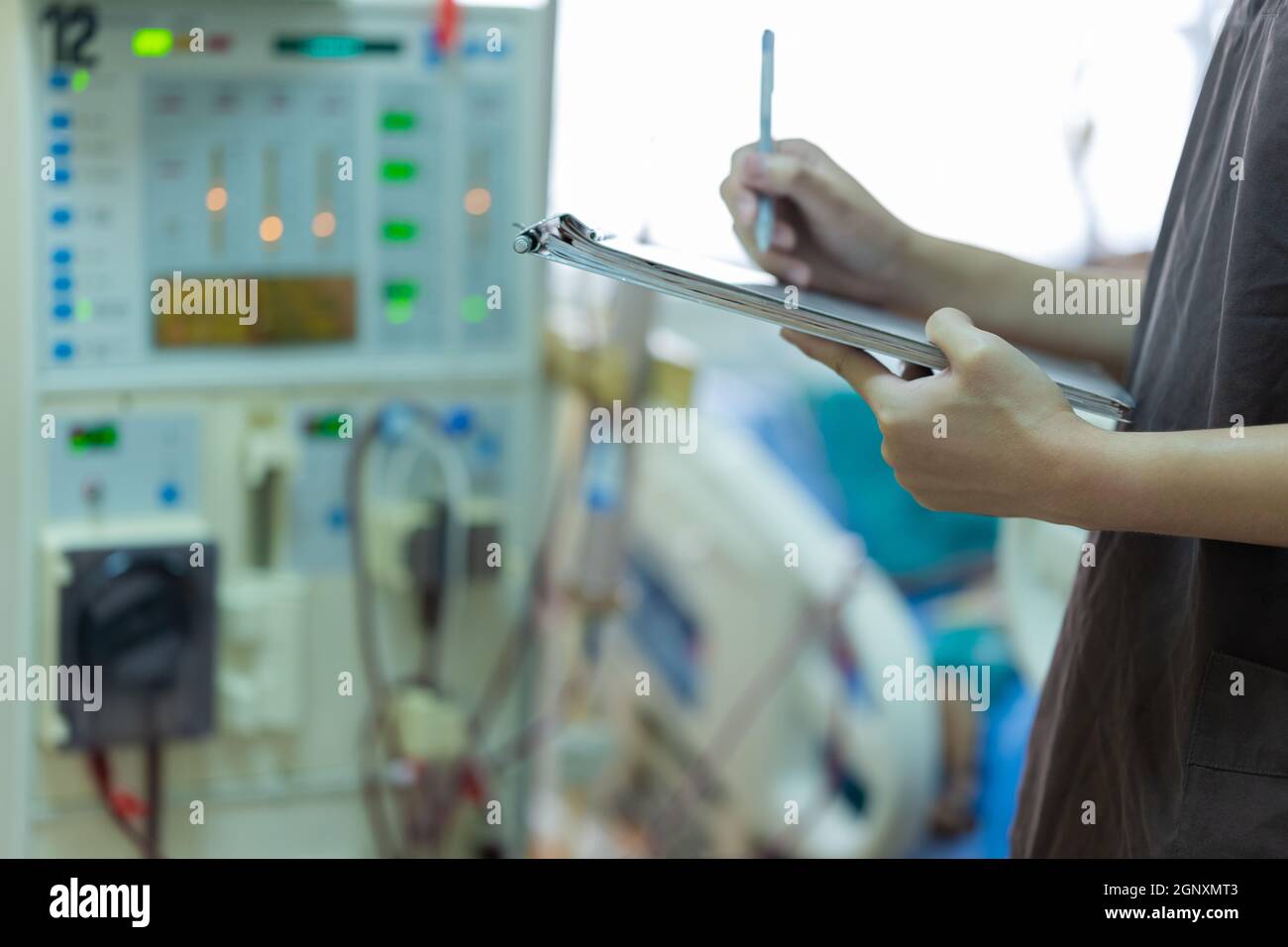 The specialist are checking continuous renal replacement therapy ...