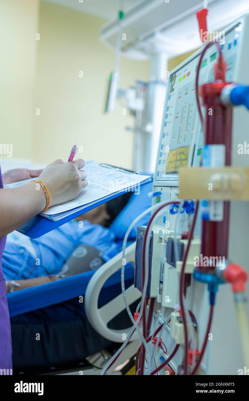 The specialist are checking continuous renal replacement therapy ...