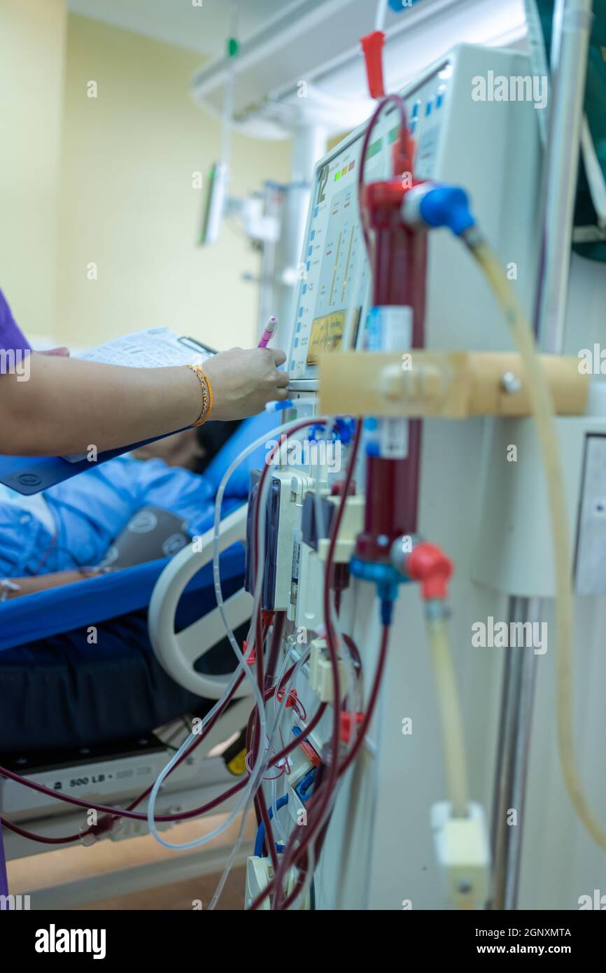 The specialist are checking continuous renal replacement therapy ...