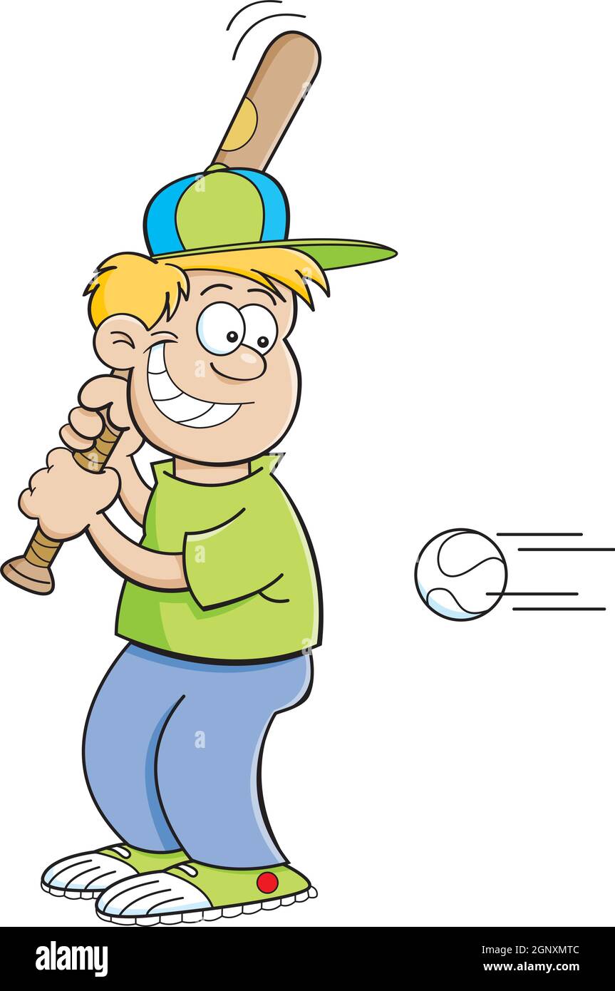 Cartoon illustration of a boy hitting a baseball Stock Vector Image ...