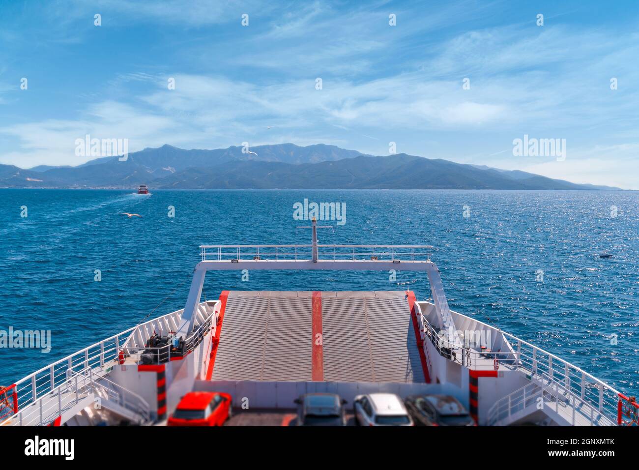 Car fery at blue sea with sky background Stock Photo - Alamy