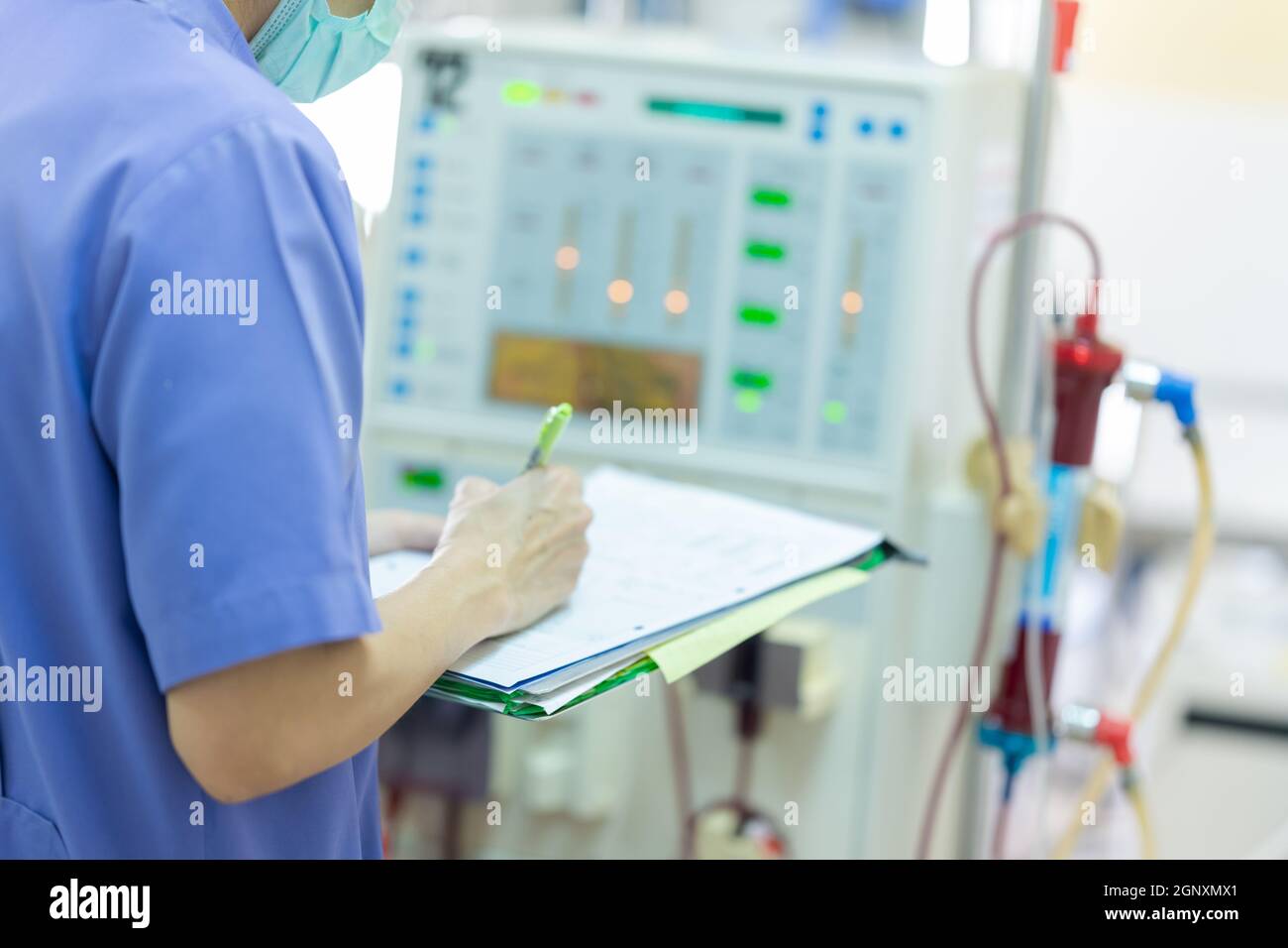 The specialist are checking continuous renal replacement therapy ...