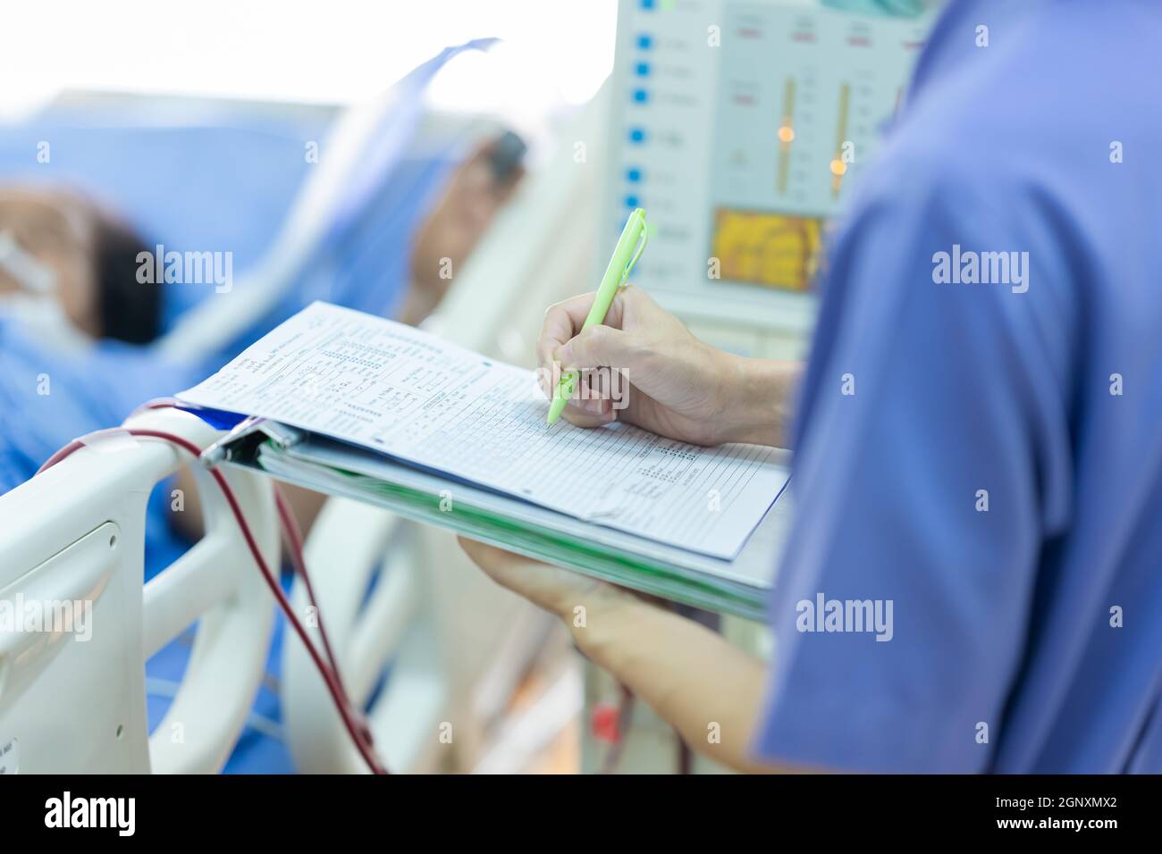 The specialist are checking continuous renal replacement therapy ...