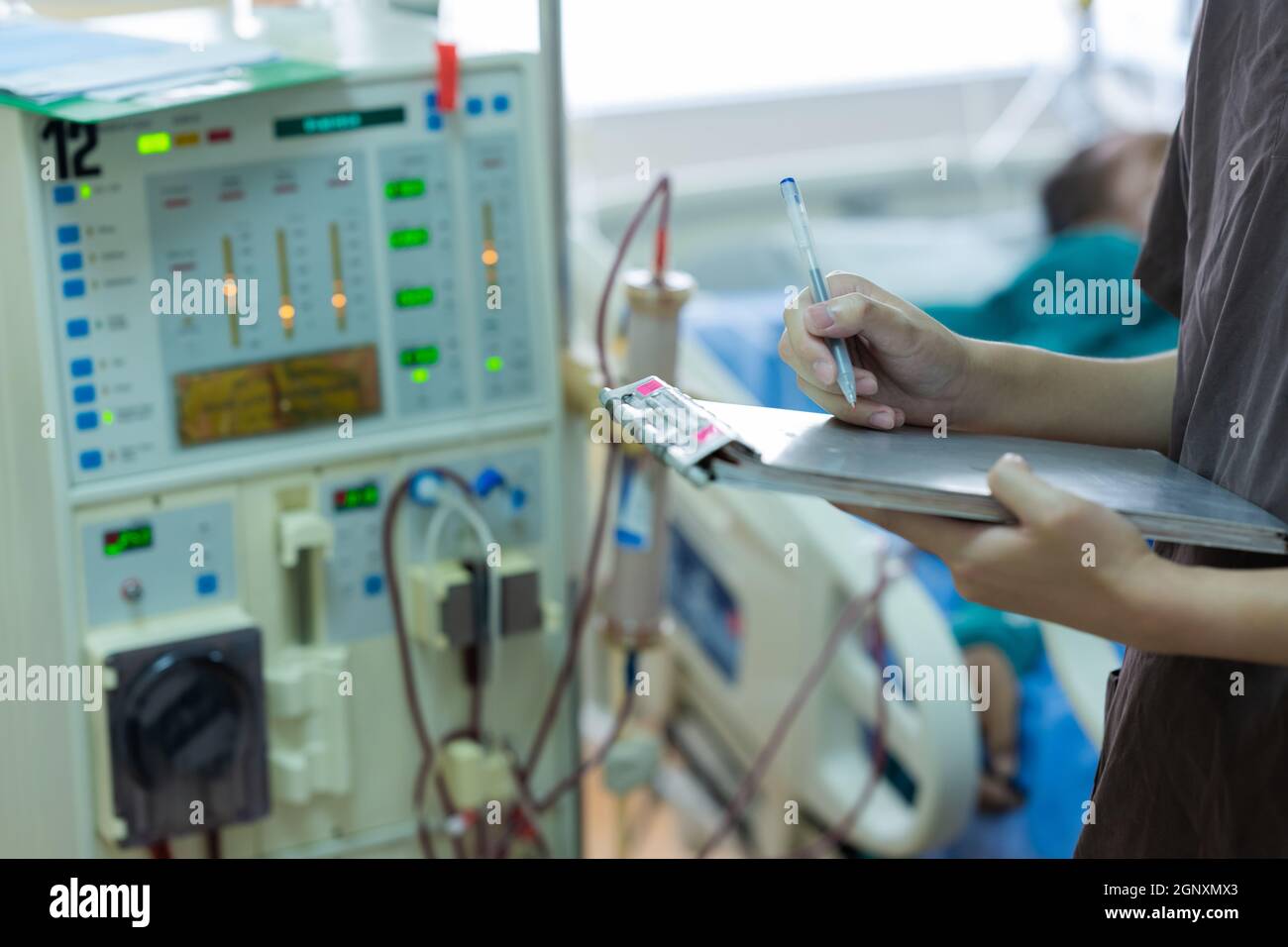 The specialist are checking continuous renal replacement therapy ...