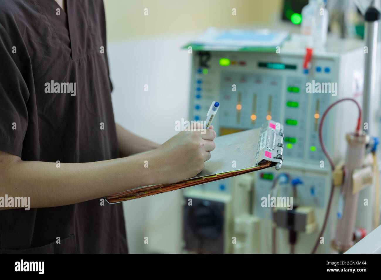 The specialist are checking continuous renal replacement therapy ...