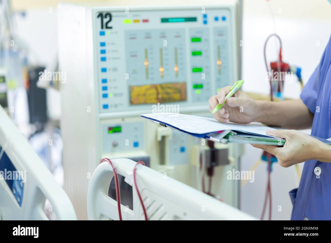 The specialist are checking continuous renal replacement therapy ...