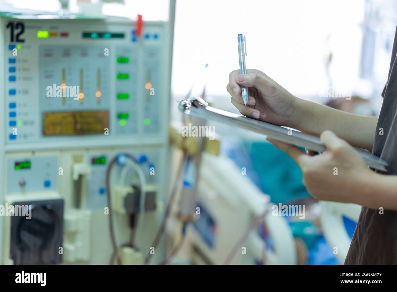 The specialist are checking continuous renal replacement therapy ...