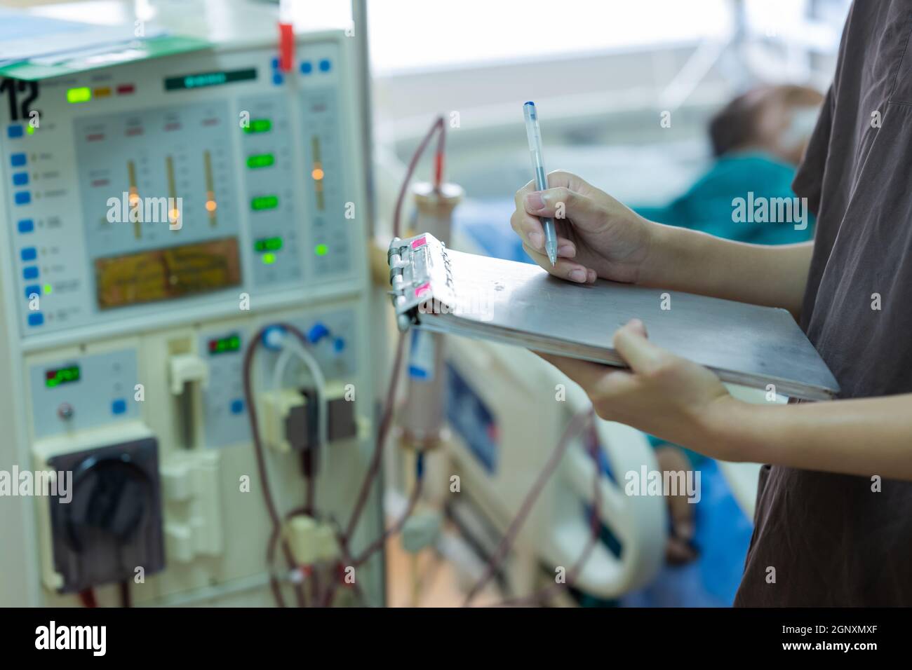 The specialist are checking continuous renal replacement therapy ...