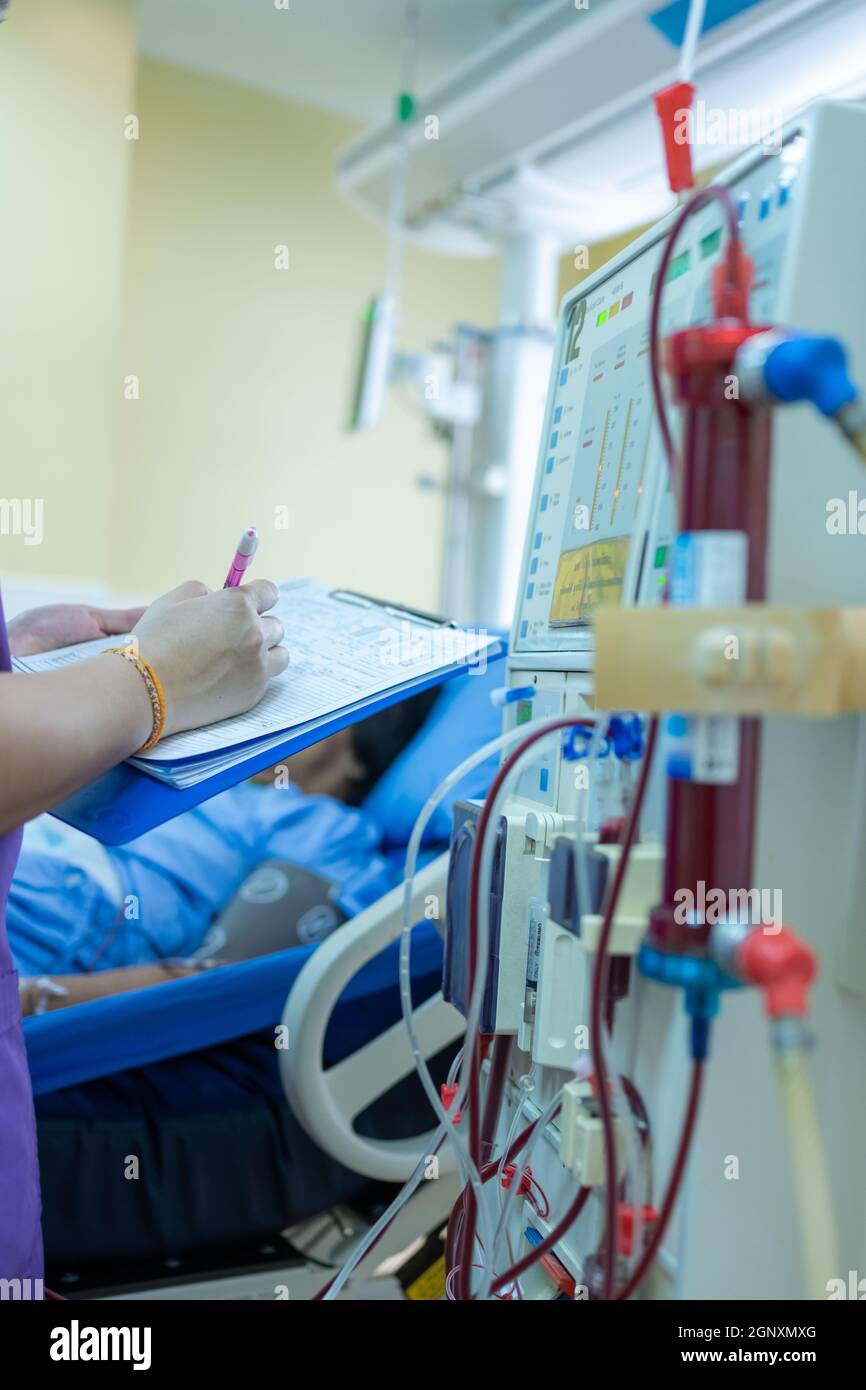 The specialist are checking continuous renal replacement therapy ...