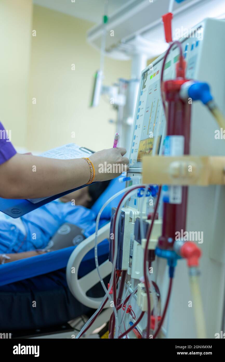 The specialist are checking continuous renal replacement therapy ...