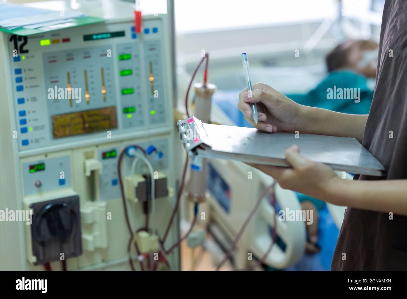 The specialist are checking continuous renal replacement therapy ...