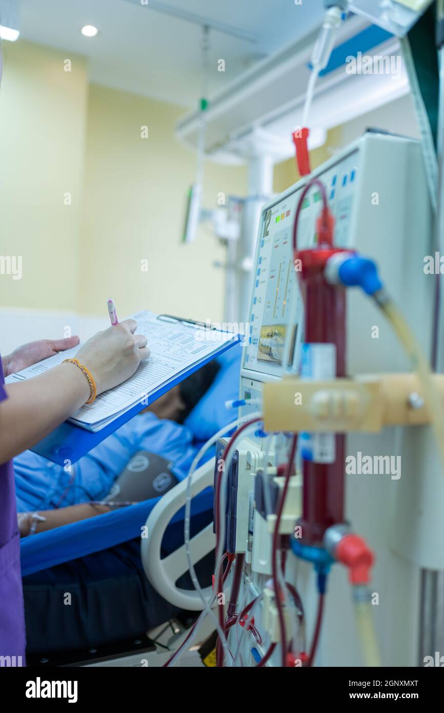 The specialist are checking continuous renal replacement therapy ...