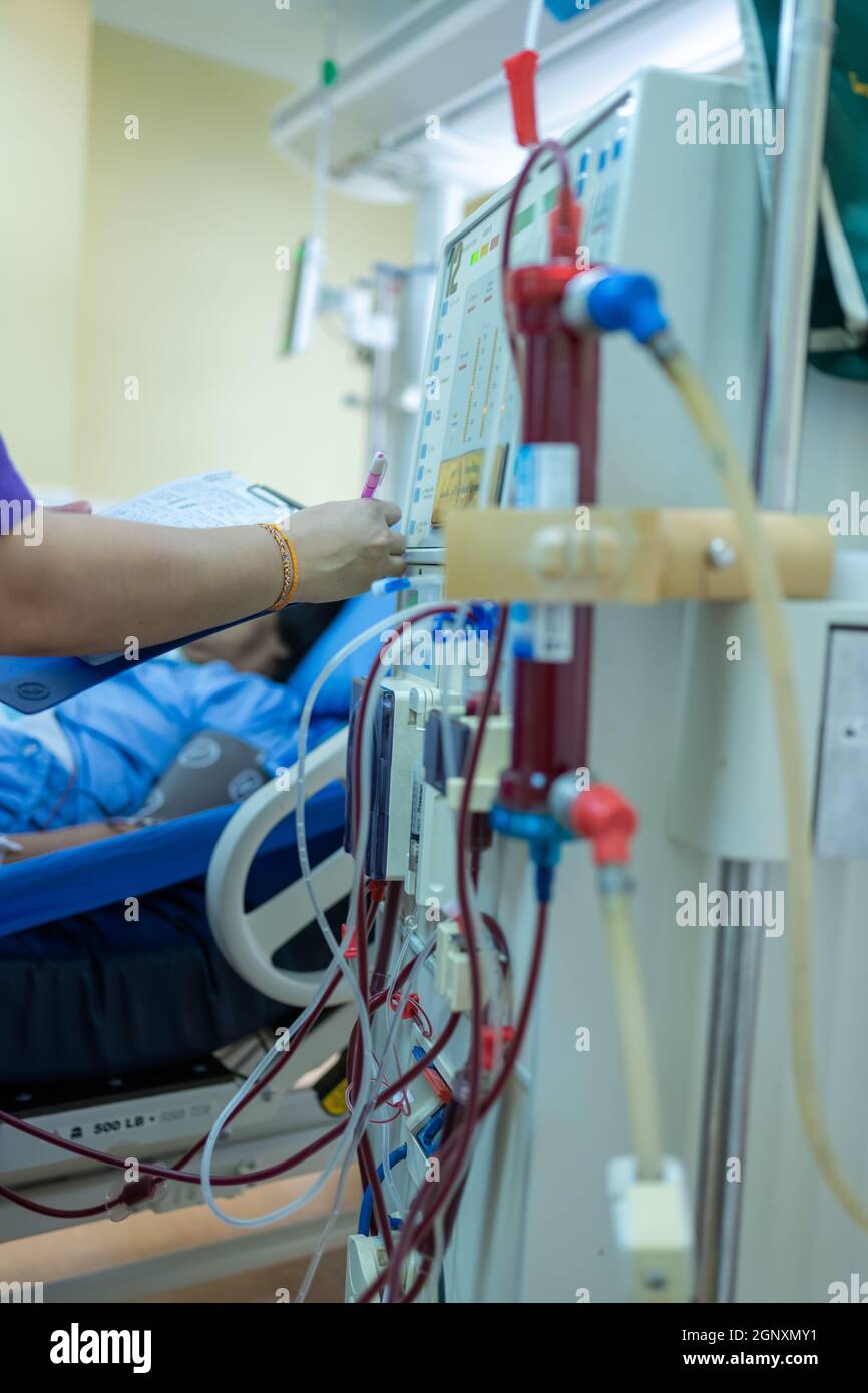 The specialist are checking continuous renal replacement therapy ...