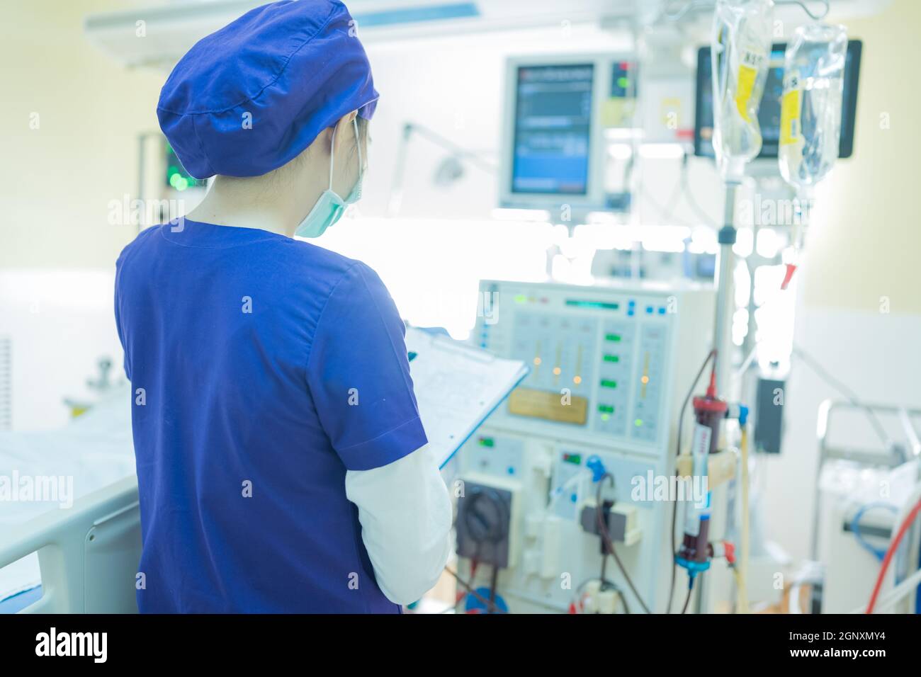 The specialist are checking continuous renal replacement therapy ...