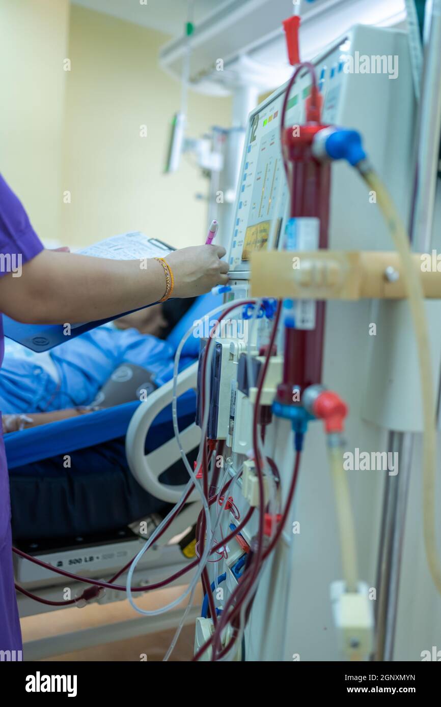 The specialist are checking continuous renal replacement therapy ...