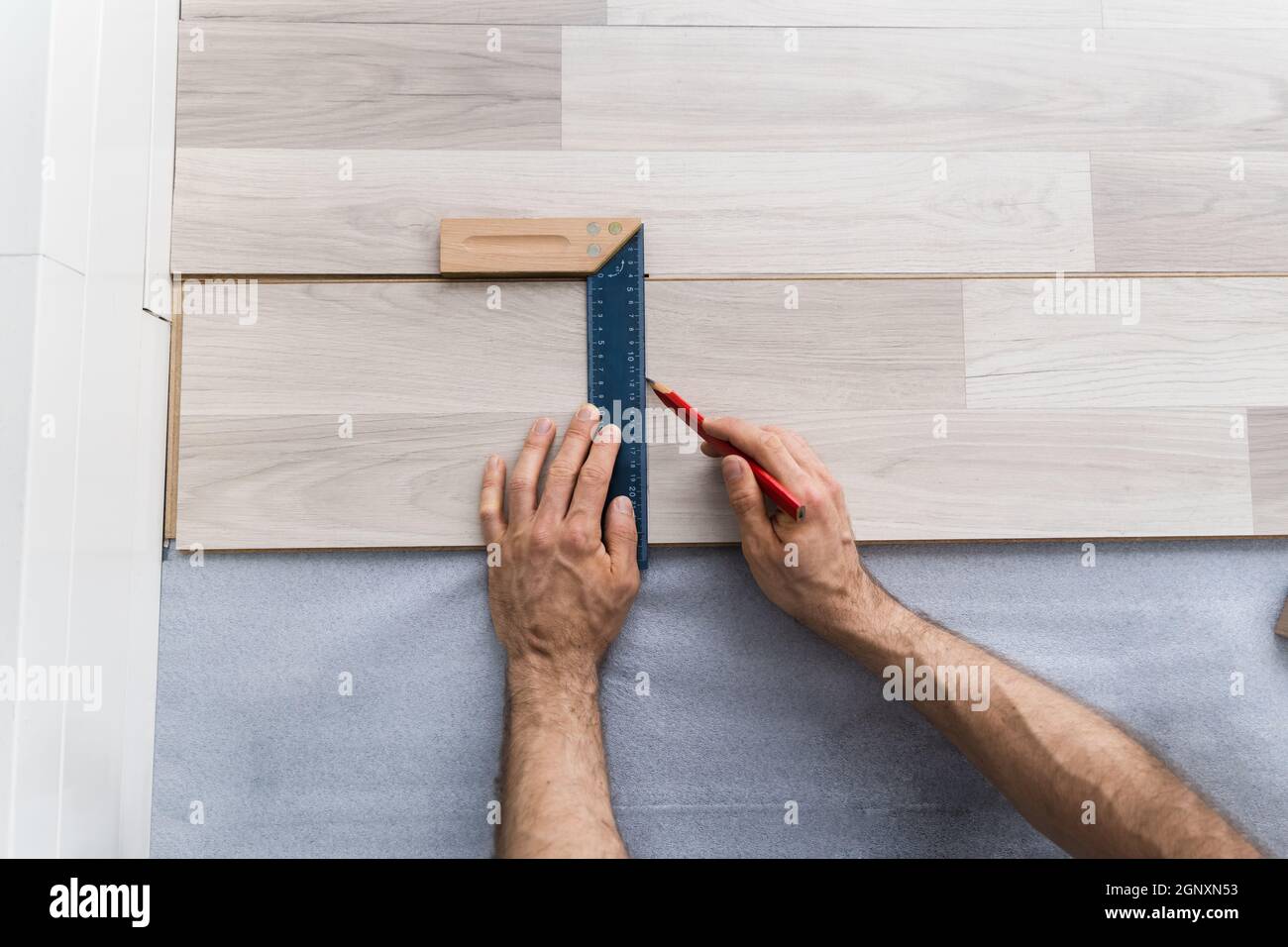 Laminate Floor Installation. Wood Flooring Carpenter Drawing Line Stock ...