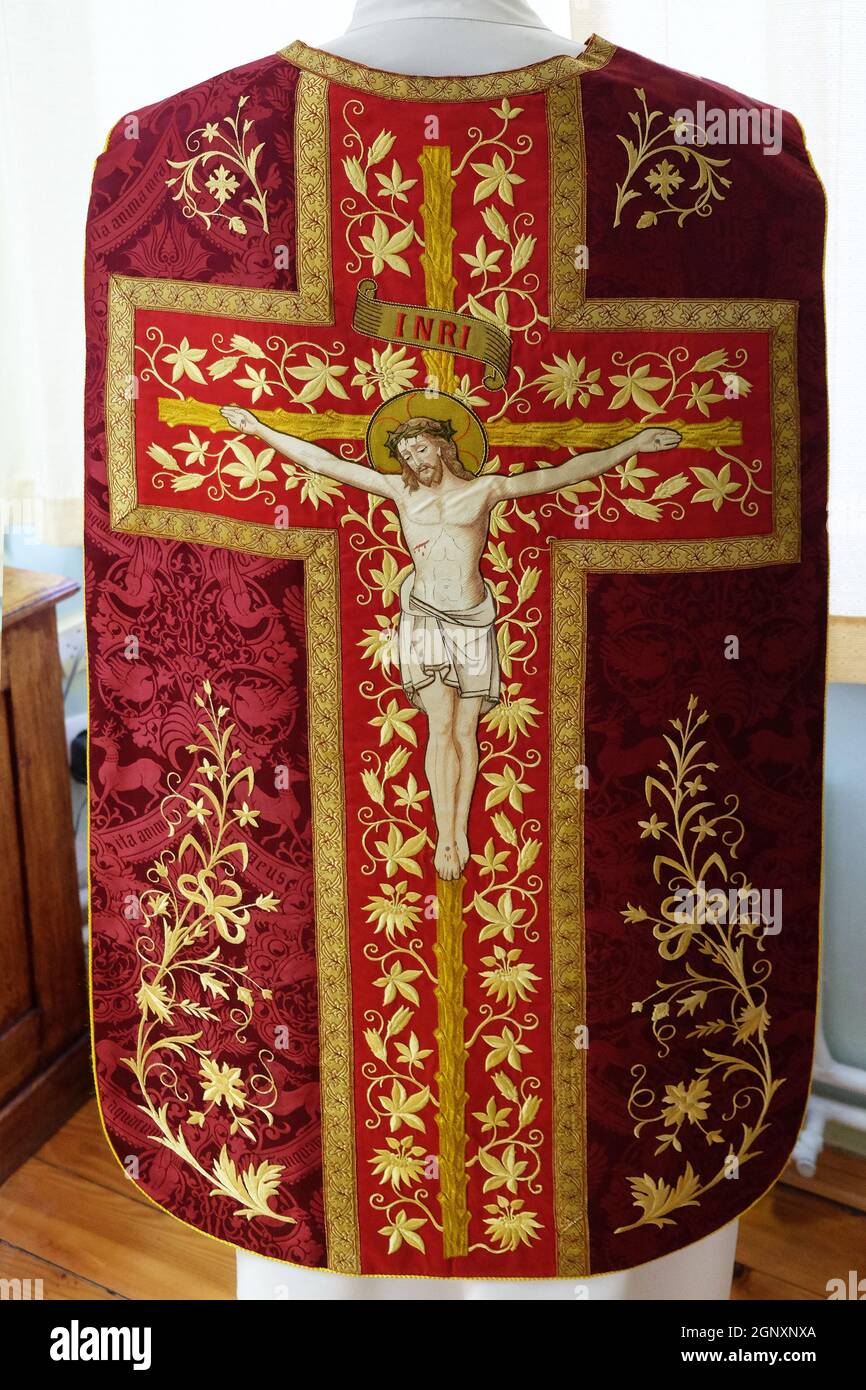 Crucifixion, detail of church vestment made by the Sisters of Charity ...