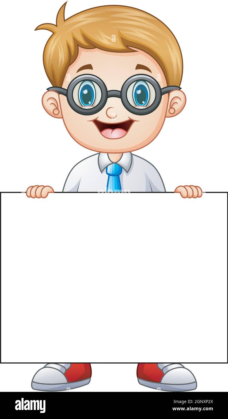 Cute boy in a school uniform holding blank sign Stock Vector Image ...