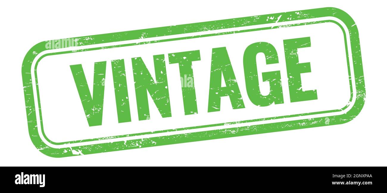 VINTAGE text on green grungy vintage rectangle stamp Stock Photo - Alamy