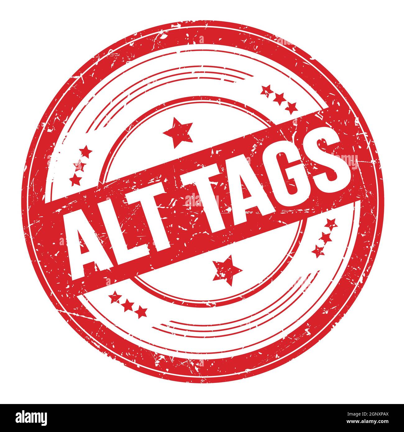 ALT TAGS text on red round grungy texture stamp Stock Photo - Alamy