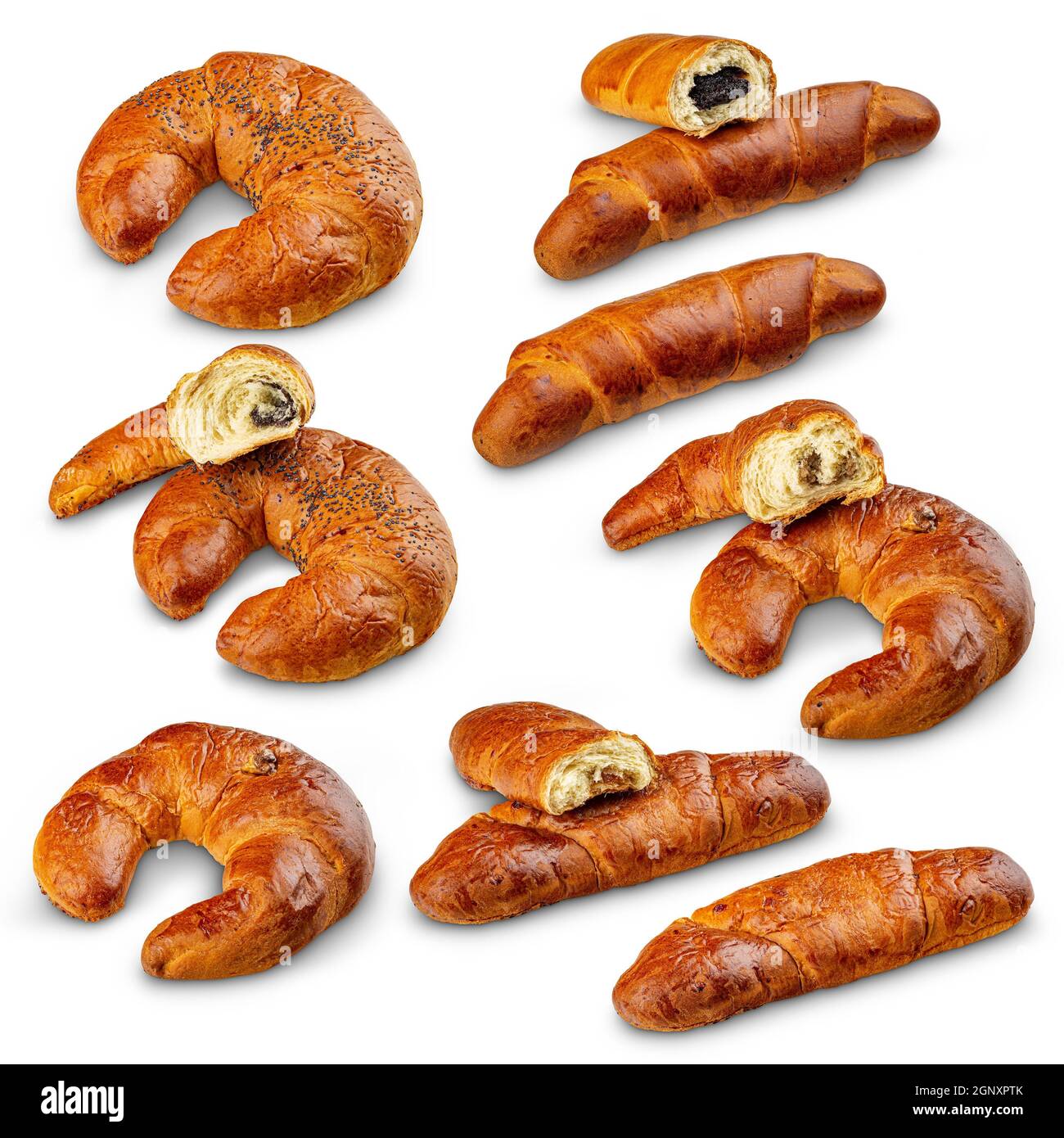 Set of fresh poppy seed croissant on white background Stock Photo - Alamy