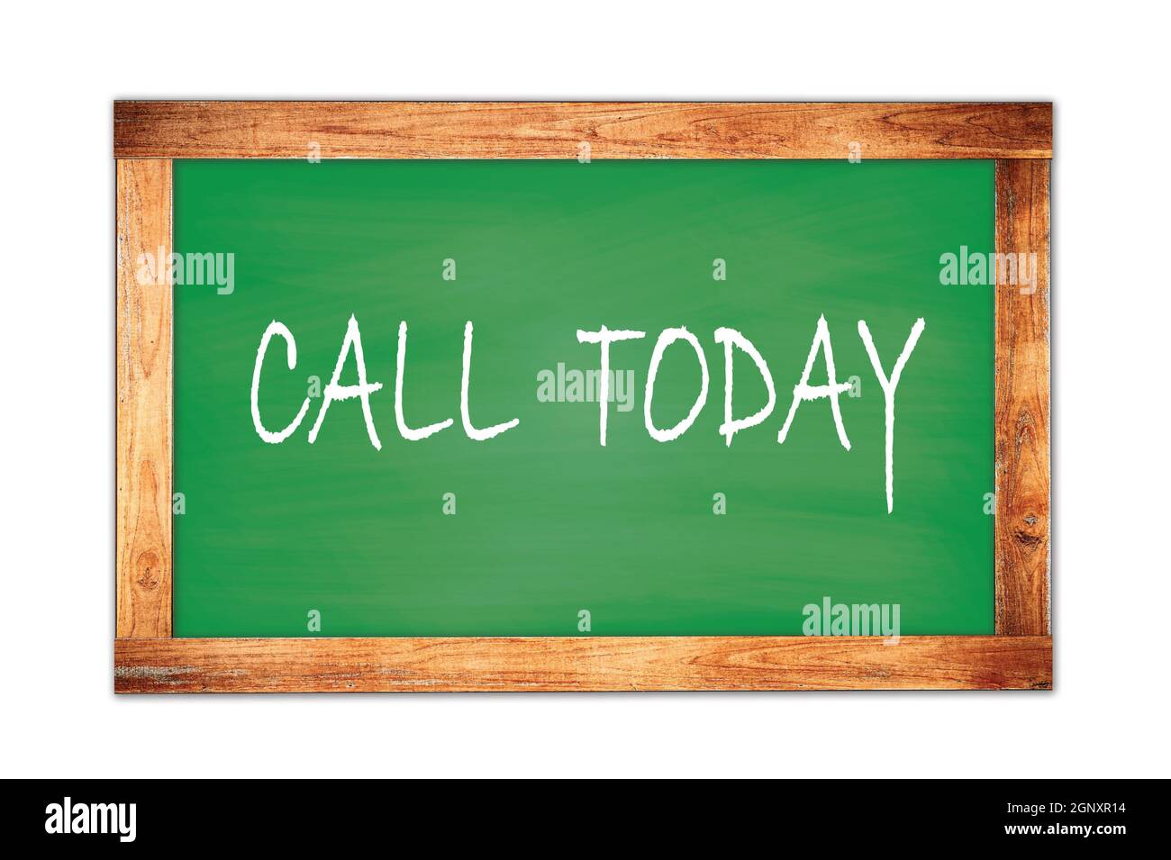CALL TODAY text written on green wooden frame school blackboard Stock ...