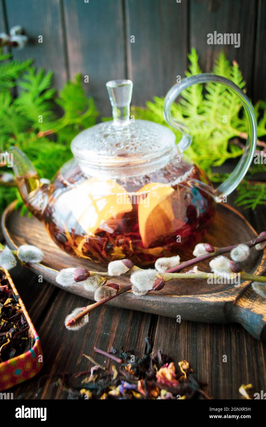 Traditional mint tea with pine nuts, herbal healthy tea, vertical image ...