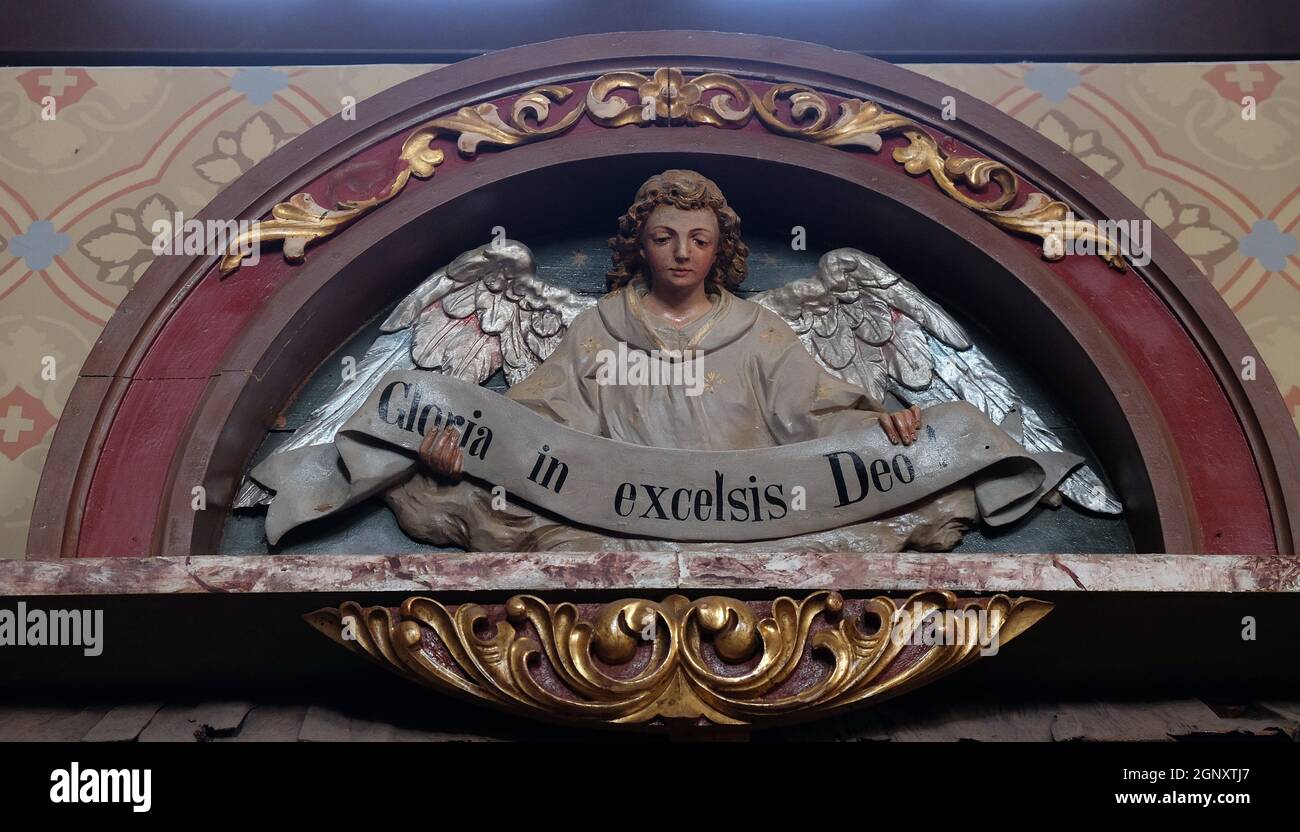 Angel with Gloria in excelsis Deo Banner, Nativity Scene, altarpiece in ...