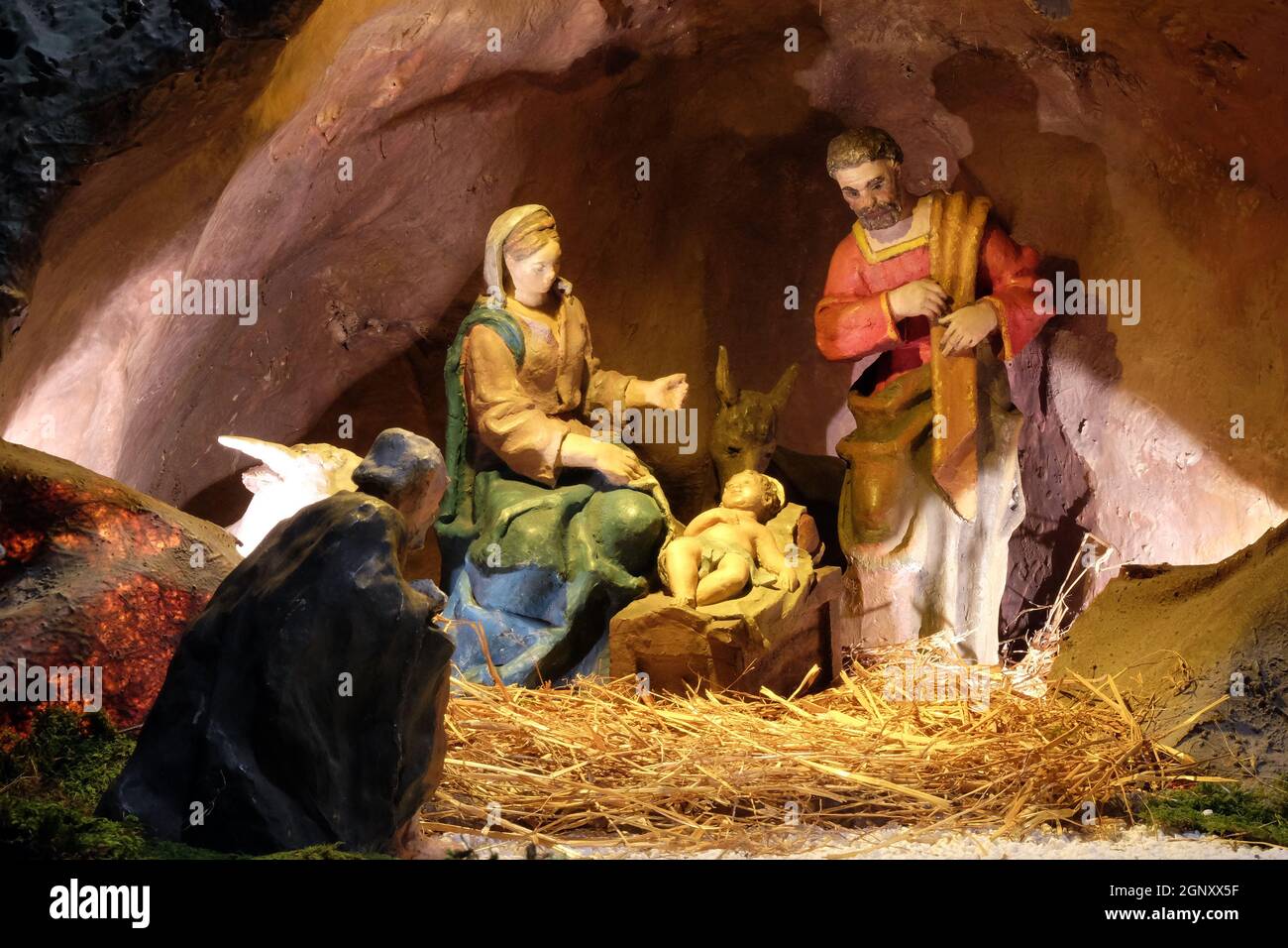 Nativity Scene, Christmas creche in Zagreb cathedral Stock Photo - Alamy