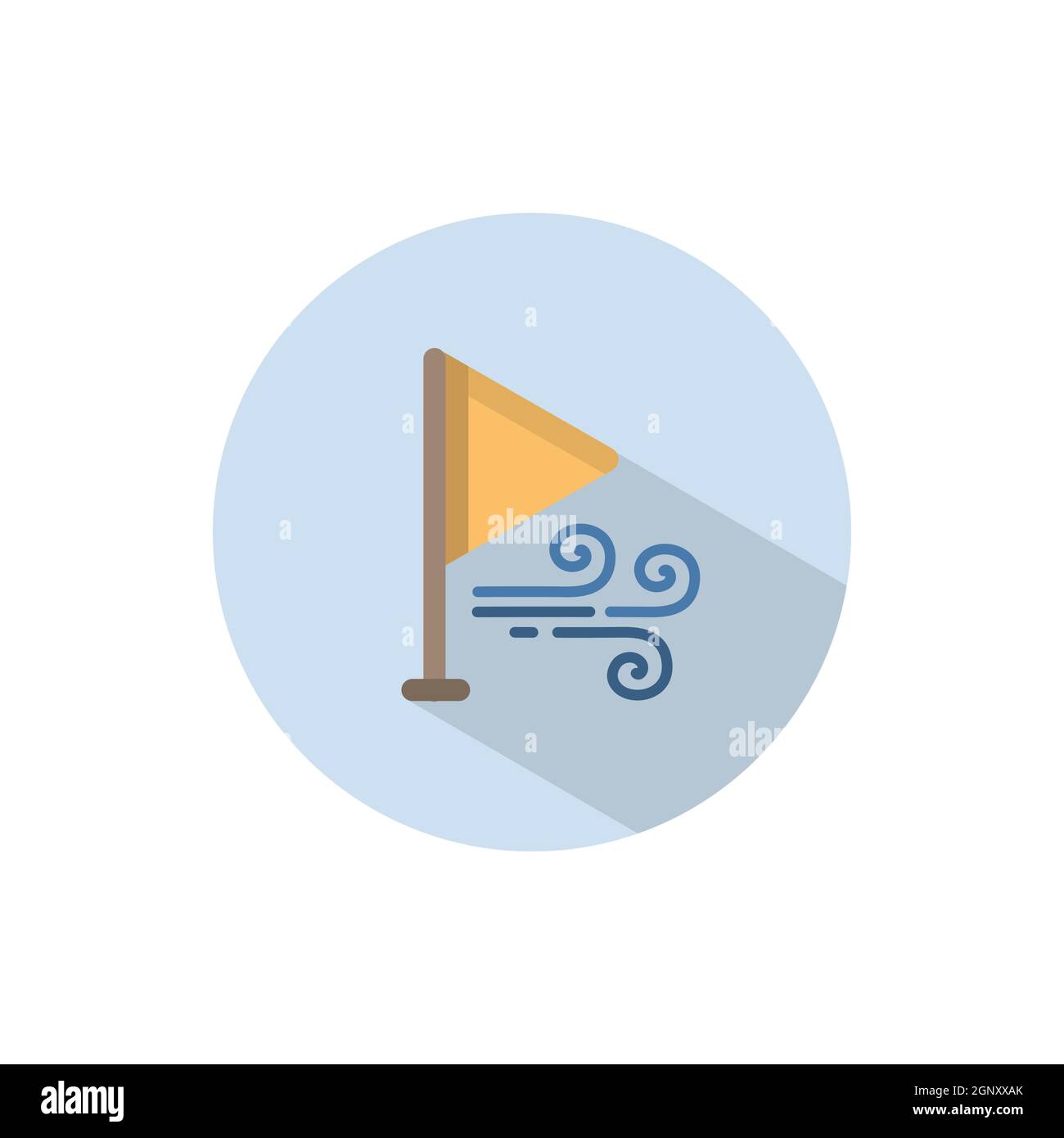 Wind direction and yellow flag. Flat icon on a circle. Weather vector ...