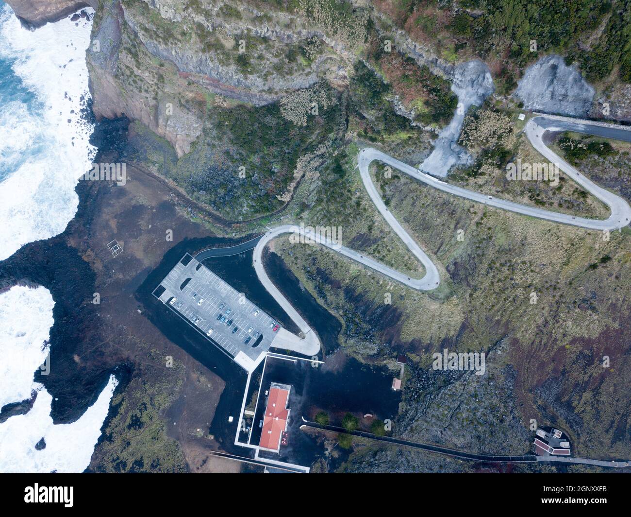 Birdeye view of Ferraria Spa on the island of Sao Miguel in the Azores ...