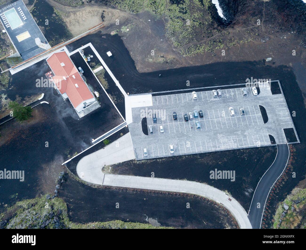 Birdeye view of Ferraria Spa on the island of Sao Miguel in the Azores ...