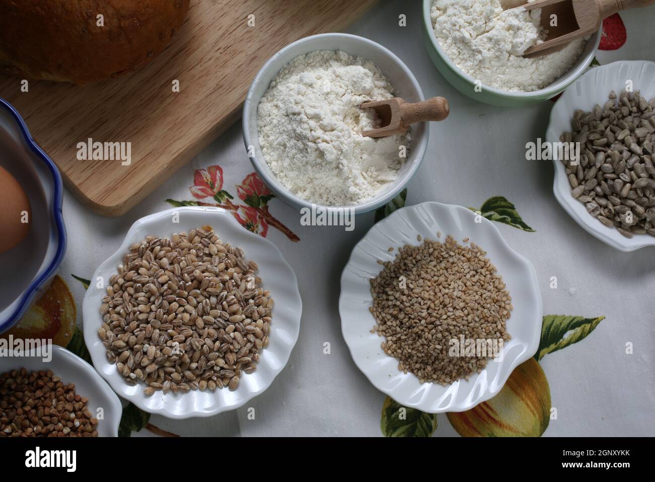 Ingredients for whole grain healthy bread, whole wheat flour, wheat ...