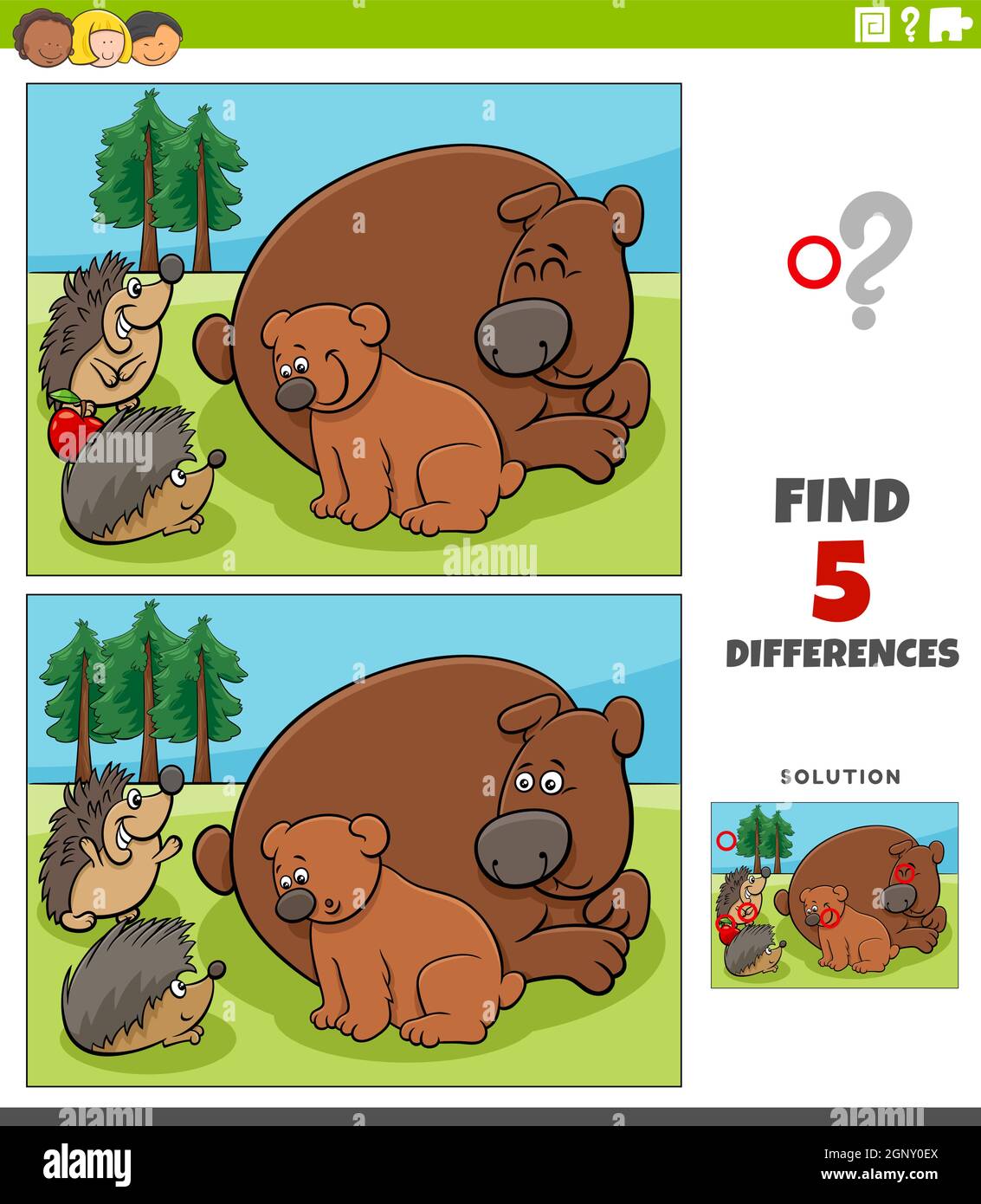 differences educational game for kids with bears and hedgehogs Stock ...