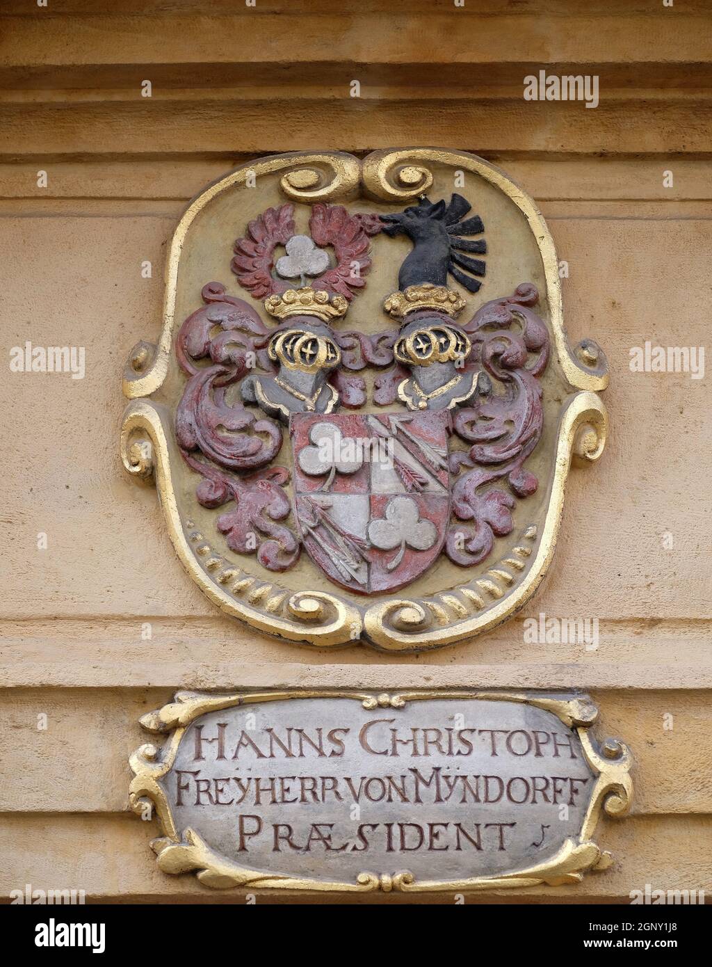 Facade coat of arms on the portal of Arsenal (Zeughaus) historic center ...