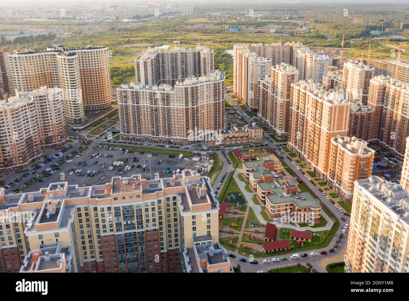 Aerial view of a residential multi-storey block with social ...