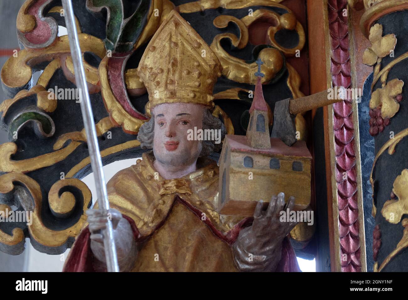 Saint Ambrose statue on the main altar in the chapel of St. Wolfgang in ...