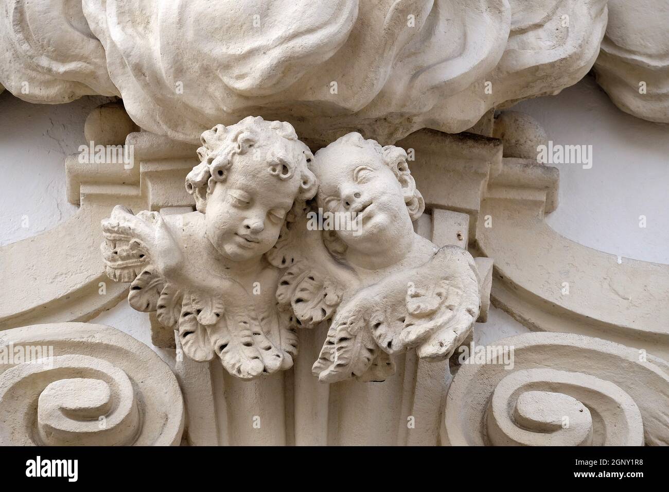 Angels on the portal of Mariahilf church in Graz, Styria, Austria Stock ...