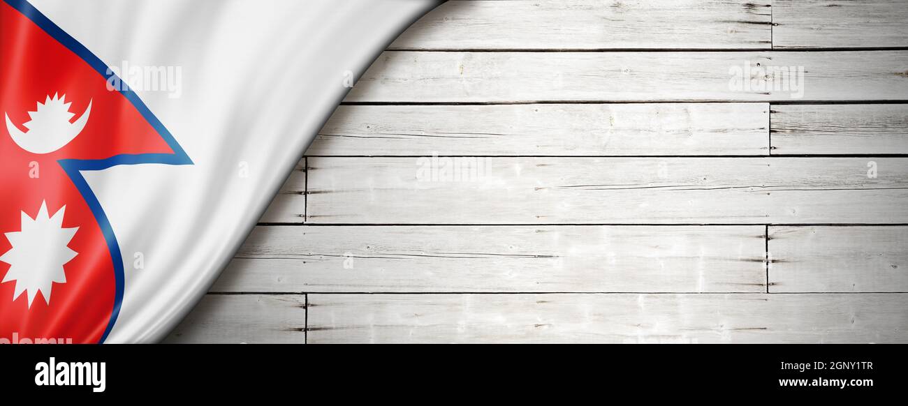 Nepal flag on old white wall. Horizontal panoramic banner Stock Photo ...