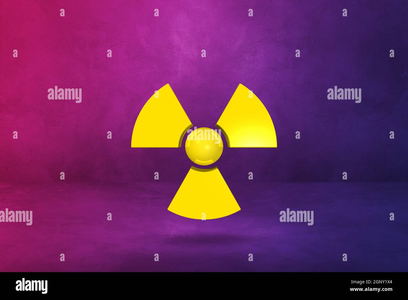 Radioactive symbol isolated on a purple studio background. 3D ...