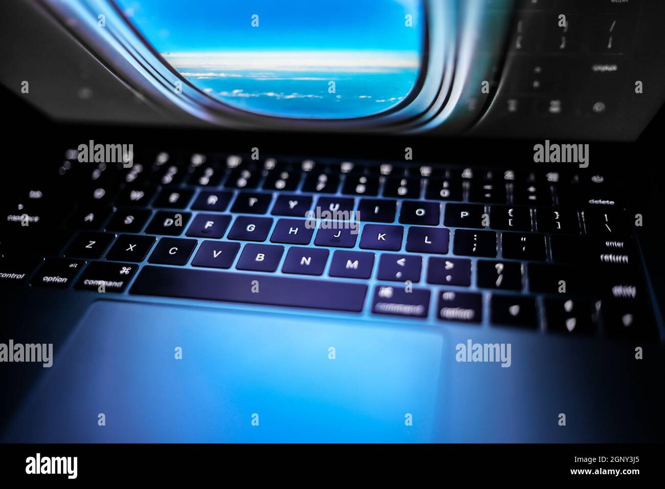 Dark room of the notebook personal computer (Gaming PC). Shooting ...