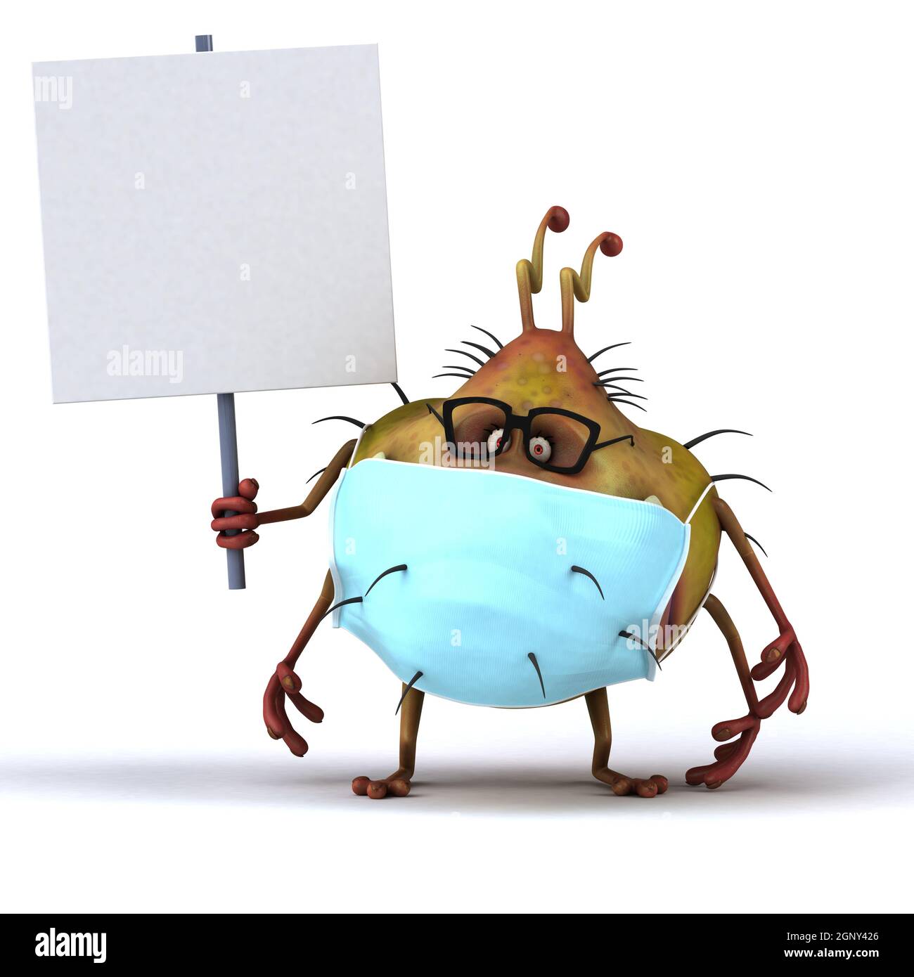 Fun 3D illustration of a cartoon microbe with a mask Stock Photo - Alamy