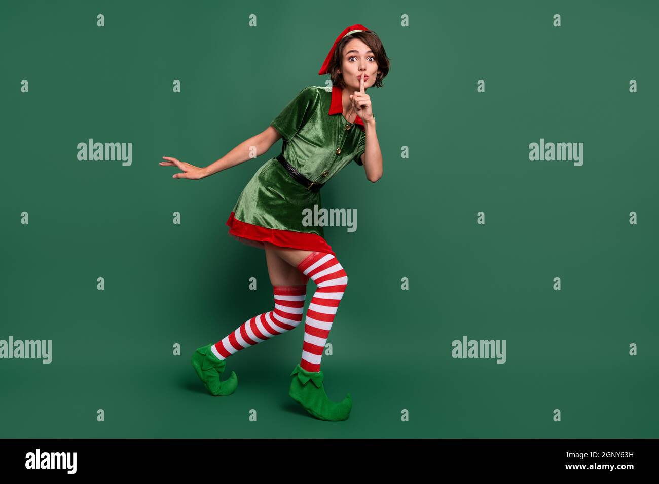 Full length body size view of attractive mysterious funny girl elf ...